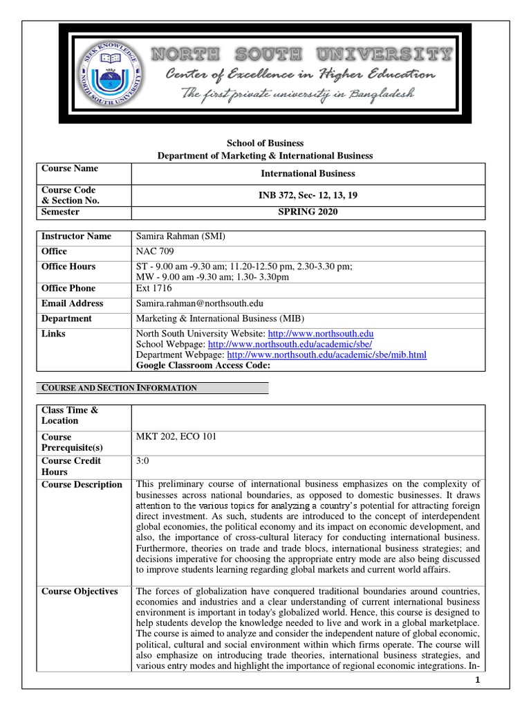 INB 372 COURSE OUTLINE UPDATED 29th January 2020 | PDF | International ...