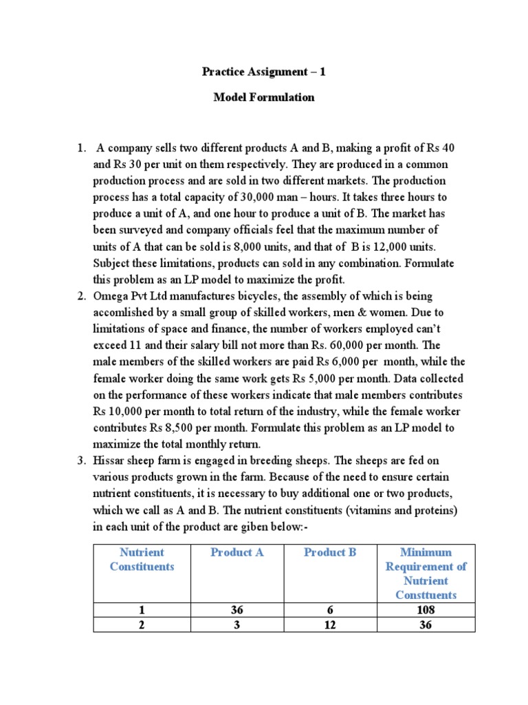 00ecbpractice Assignment - LP Model Formulation - 1 | PDF | Nutrients ... 00ecbpractice Assignment - LP Model Formulation - 1 | PDF | Nutrients ...
