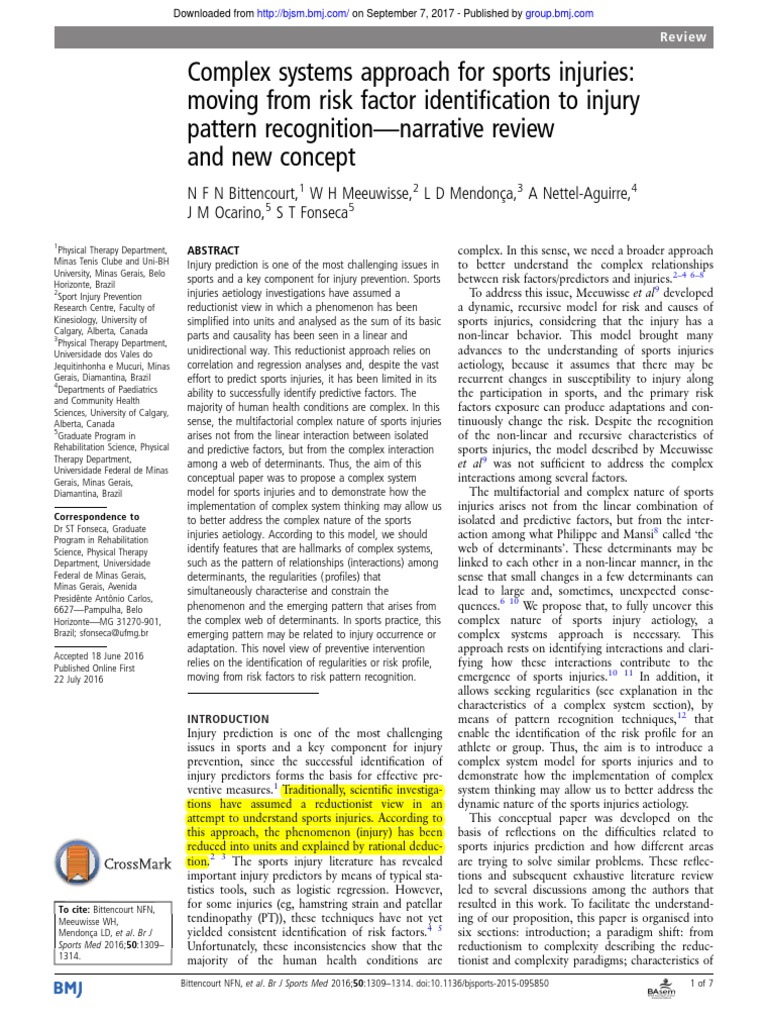 Complex Systems Approach For Sports Injuries - Moving From Risk Factor ...
