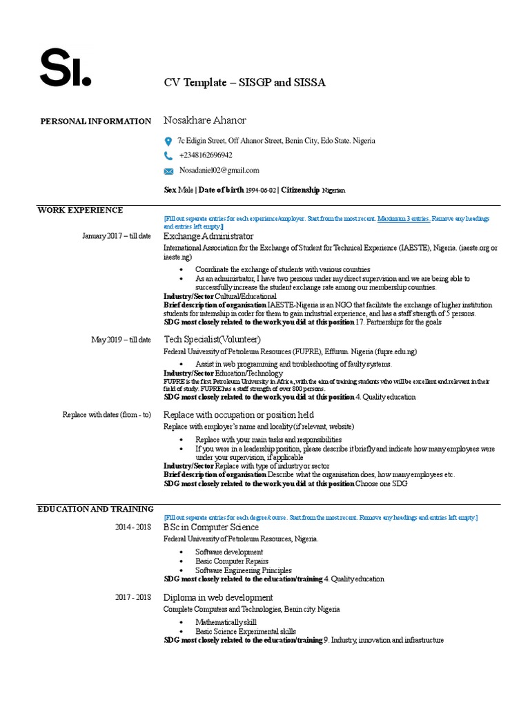 Cv-Form-Sisgp - Sissa-2020-2021 (Repaired) | PDF | Nigeria | Engineering