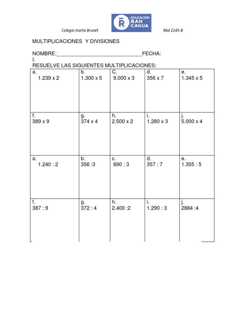Multiplicaciones y Divisiones | PDF