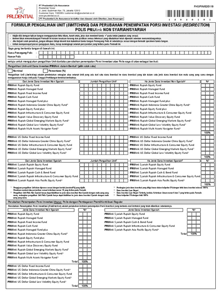 Formulir Pengalihan Unit Dan Perubahan Penempatan Porsi Investasi ...