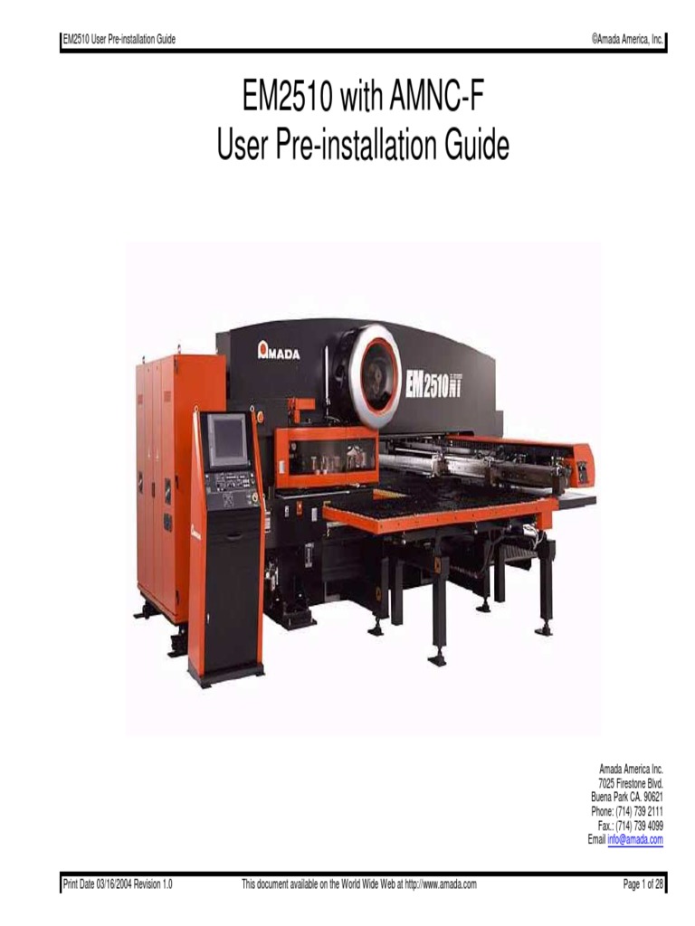 AMADA EM2510 With AMNC-F User Pre-Installation Guide Manual | PDF ...