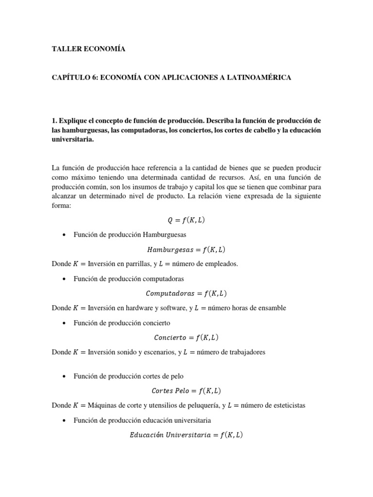 Taller Economía - Cap 6 Samuelson | PDF | Función de producción | Pancho