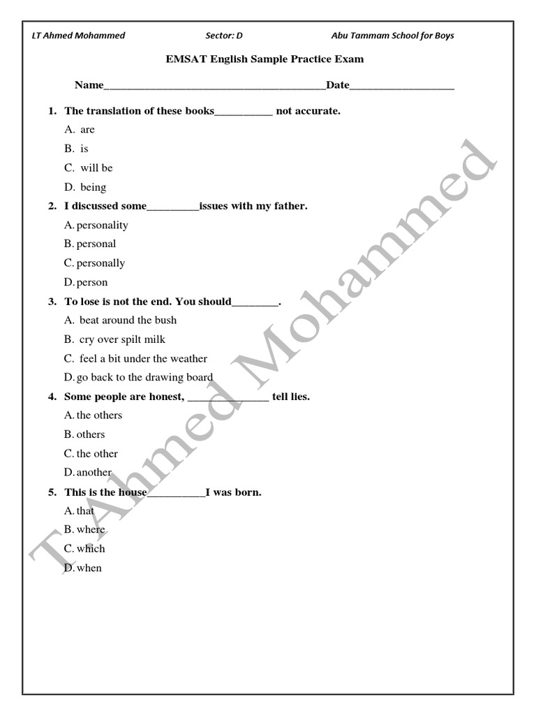 EMSAT English Sample Practice Exam | PDF | Coffee | Drink