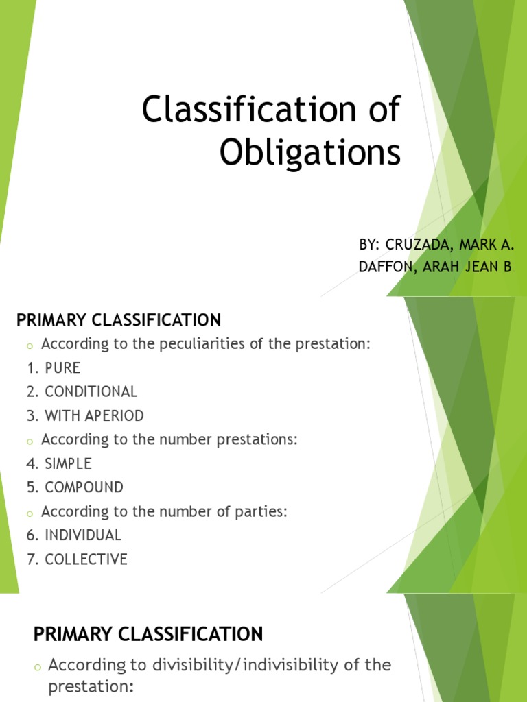 Classification of Obligations | PDF | Law Of Obligations | Legal Ethics
