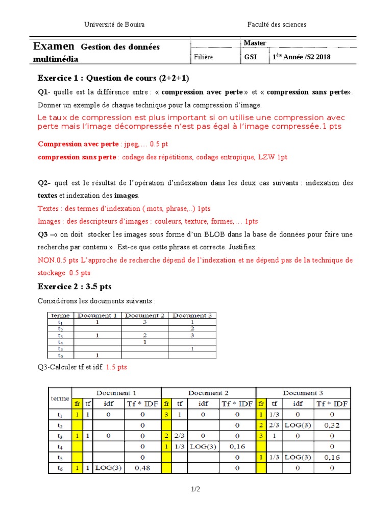 Examen de Gestion des Données Multimédia | PDF | Compression de données ...