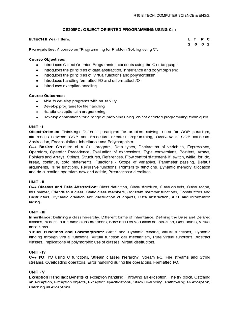 Object Oriented Programming Using C++ | PDF | C++ | Object Oriented ...