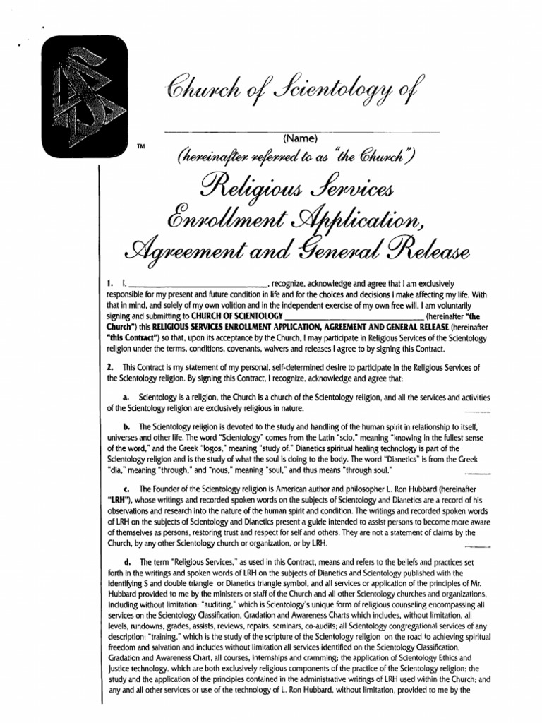 Church of Scientology Religious Services Contract | PDF | Arbitration ...