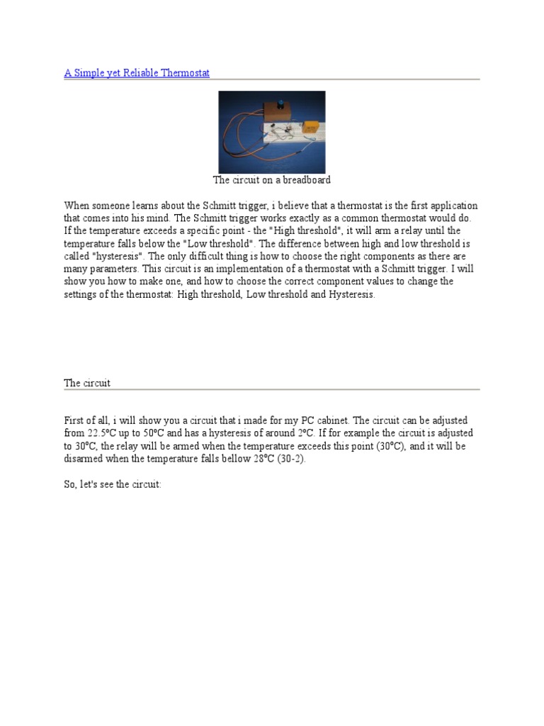 A Simple Yet Reliable Thermostat Download Free Pdf Electrical