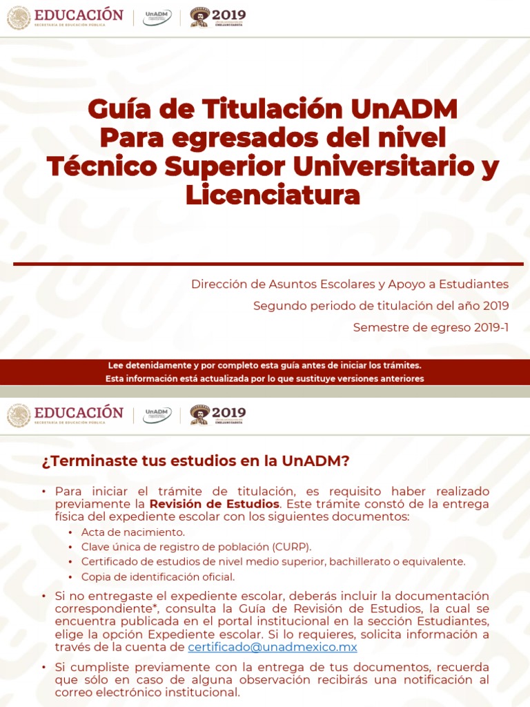 Guía Titulación UnADM - 2operiodo2019 PDF | PDF | Licenciatura | Correo