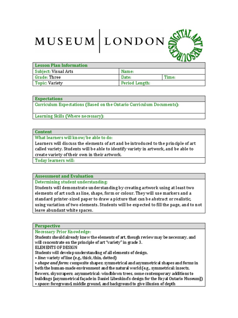 Grade 3 Variety Art Lesson Plan | PDF | Curriculum | Learning