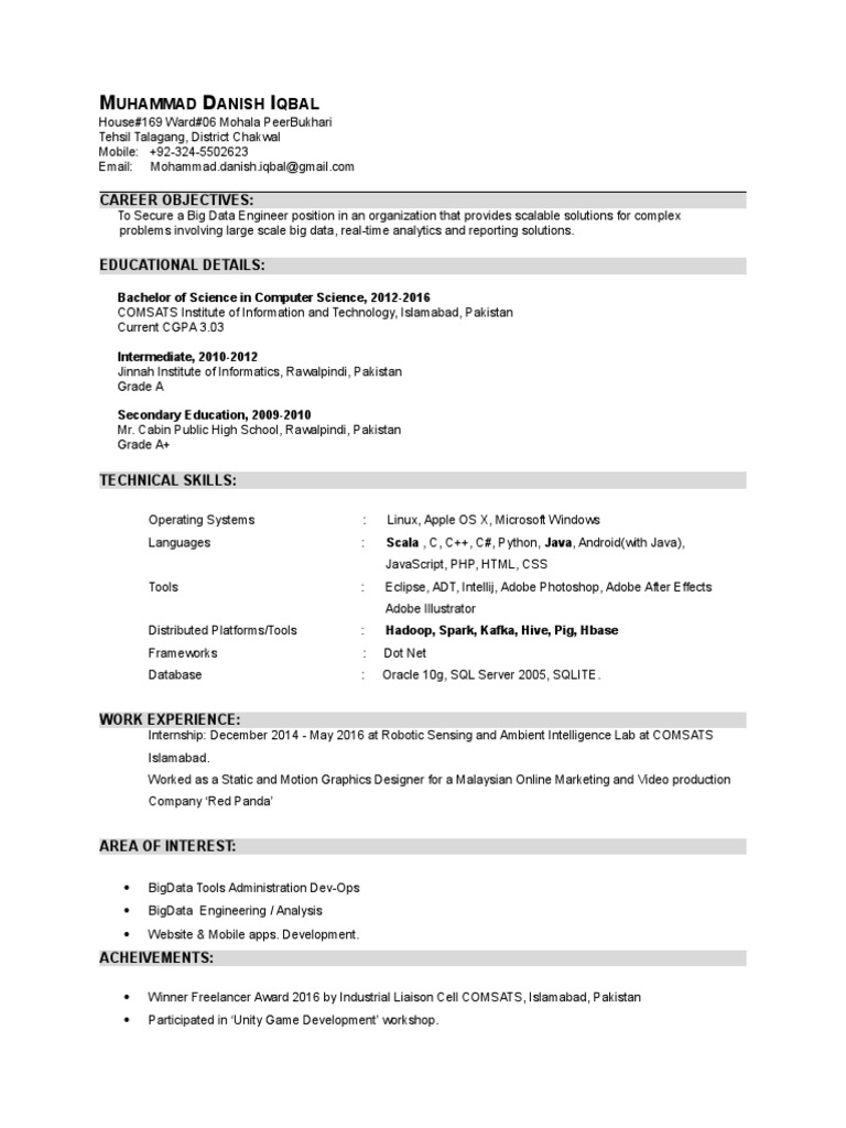 M.Danish Iqbal Resume Modified | Download Free PDF | Big Data | Databases