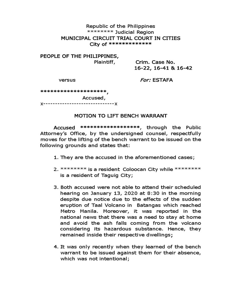 Motion To Lift Bench Warant | Download Free PDF | Arrest Warrant ...