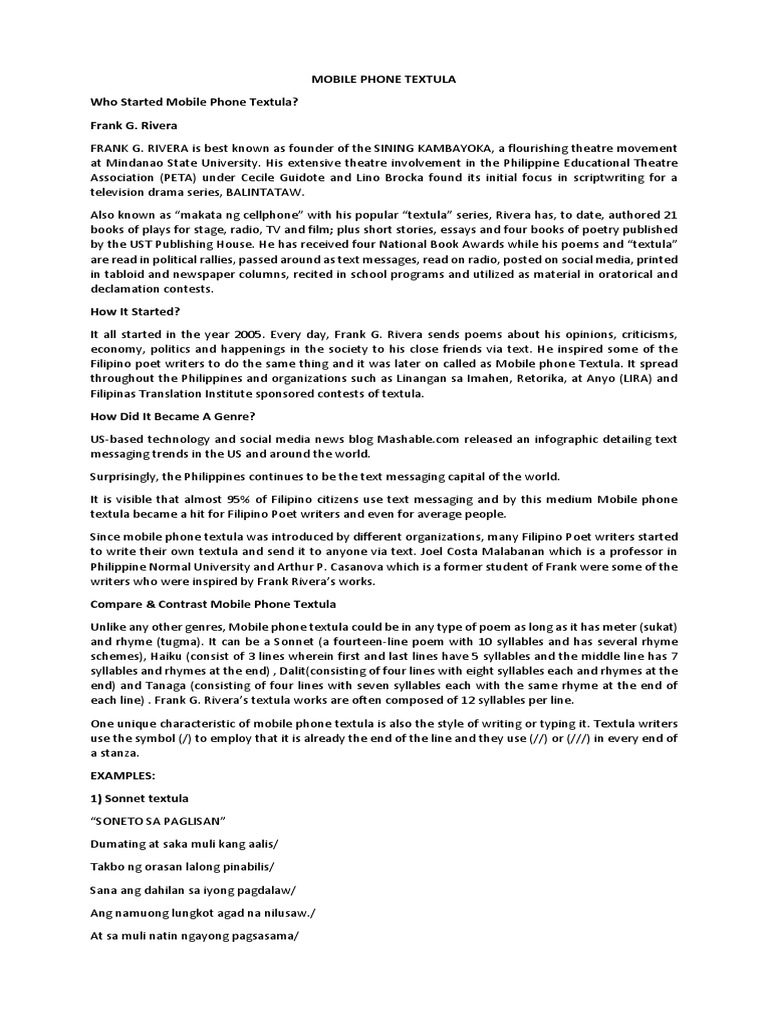 Mobile Phone Textula | PDF | Text Messaging | Poetry
