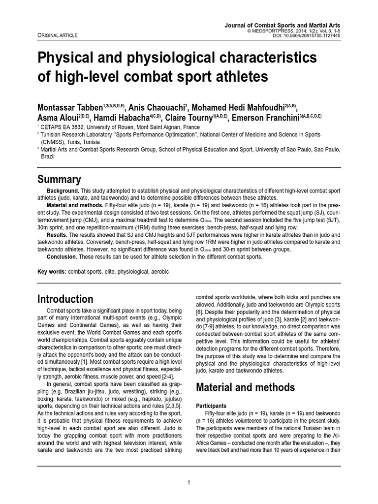 Physical and Physiological Characteristics PDF | PDF | Taekwondo ...