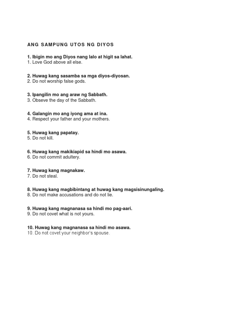 Ang Sampung Utos NG Diyos | PDF