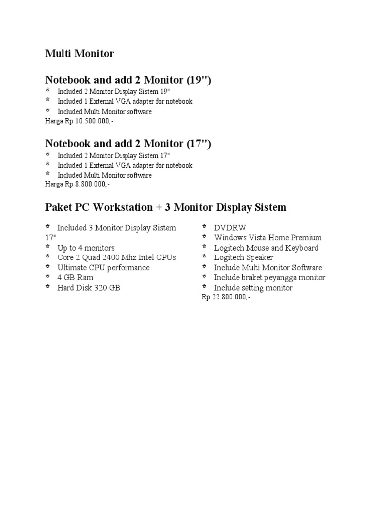 Multi Monitor Notebook and Add 2 Monitor (19") : Harga RP 10.500.000 ...