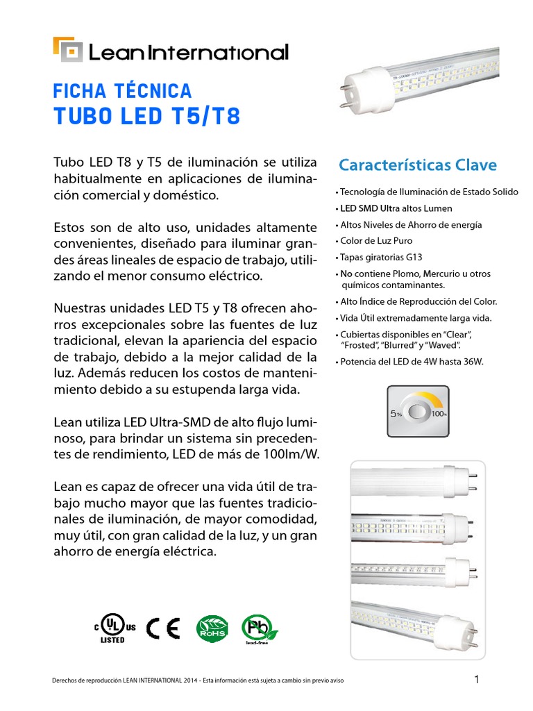 Tubo Led T5 T8 | PDF | Encendiendo | Diodo emisor de luz