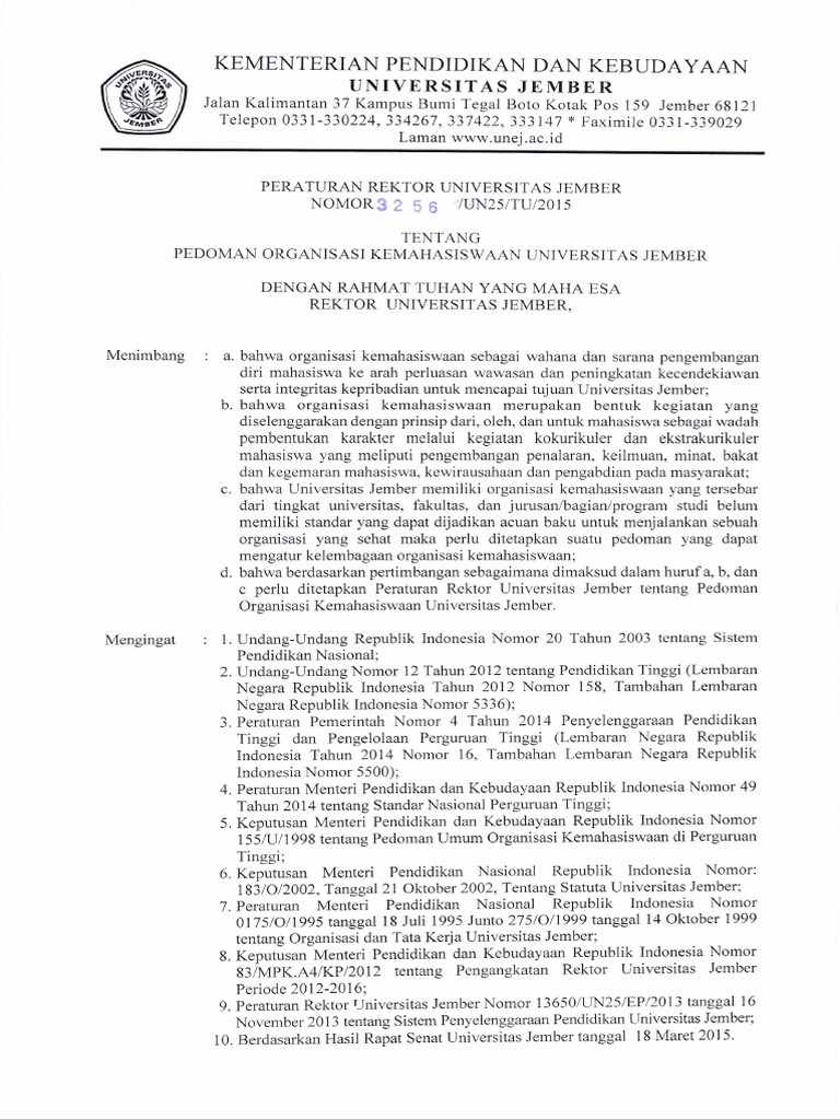 4 - SK Rektor Nomor 3256 Tentang Pedoman ORMAWA UNEJ PDF | PDF | Karier & Perkembangan