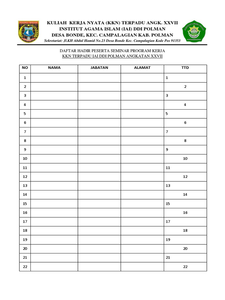 DAFTAR HADIR PESERTA SEMINAR KKN