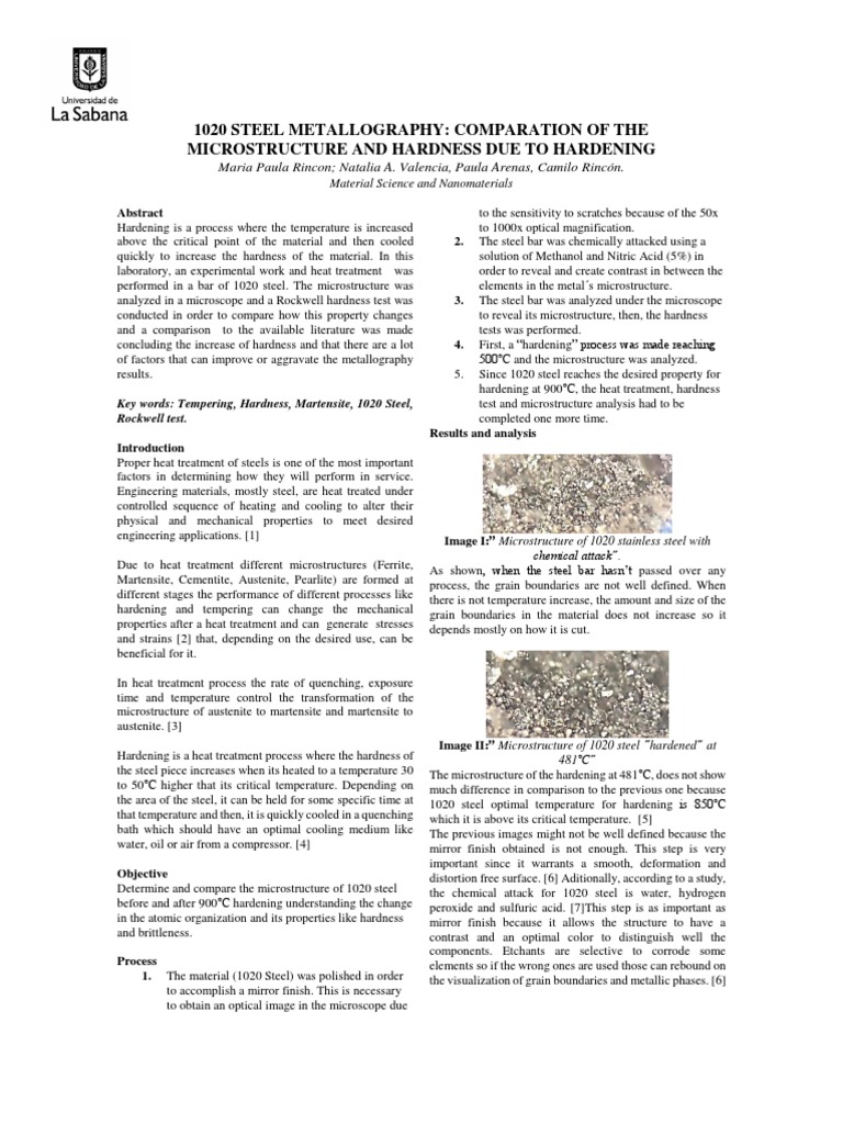 1020 Steel Metallography Lab Report 2 | PDF | Heat Treating | Steel
