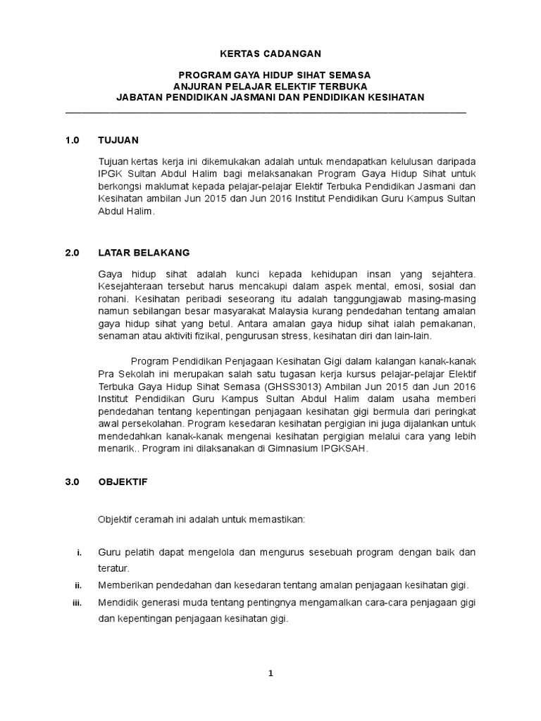 Kertas Kerja Program Gaya Hidup Sihat Elektif Terbuka | PDF | Karier & Perkembangan