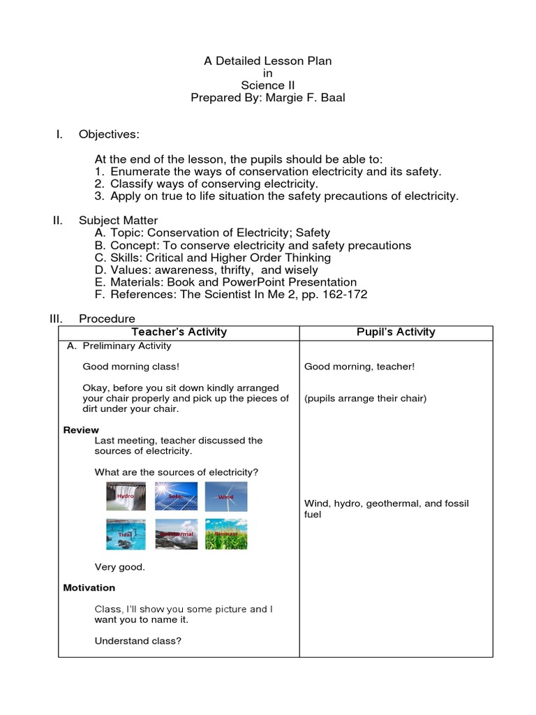 Conservation of Electricity Lesson Plan | PDF | Energy Conservation ...