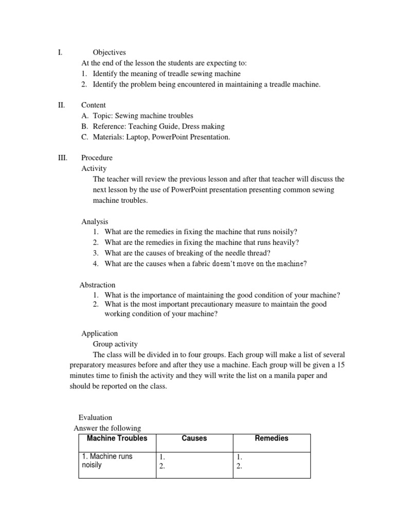 Problems Encountered in Sewing Machine Maintainance | PDF