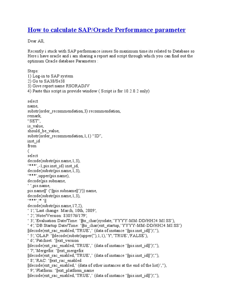 How To Calculate Oracle DB Performance Parameter | PDF | Statistics ...