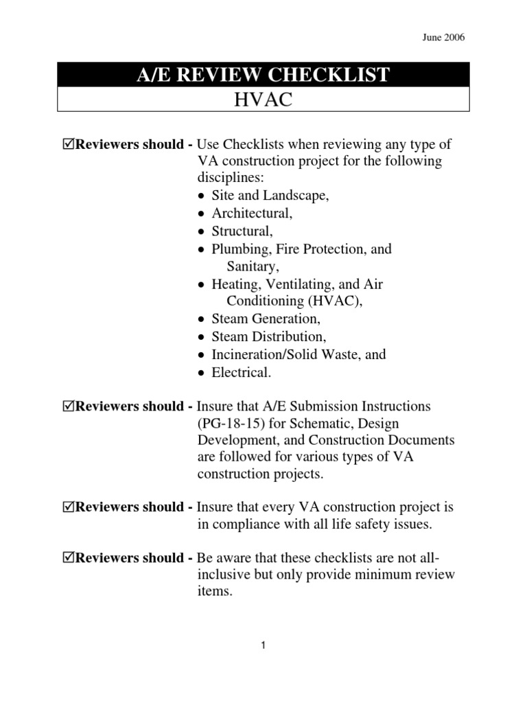 A/E Review Checklist: June 2006 | PDF | Hvac | Duct (Flow)