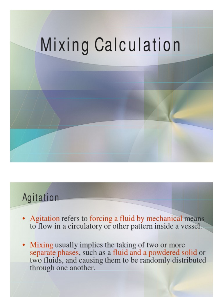 Agitation and Mixing Calculations Guide | PDF | Mechanics | Chemical ...