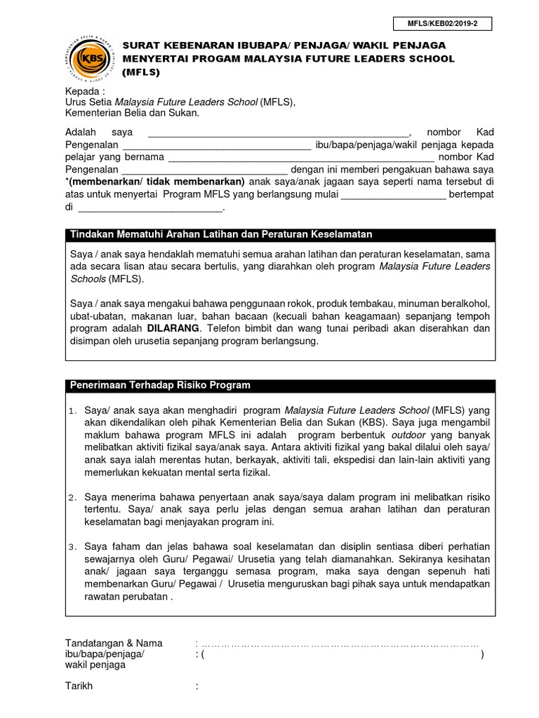 2 Borang Kebenaran MFLS | PDF | Pengembangan Diri