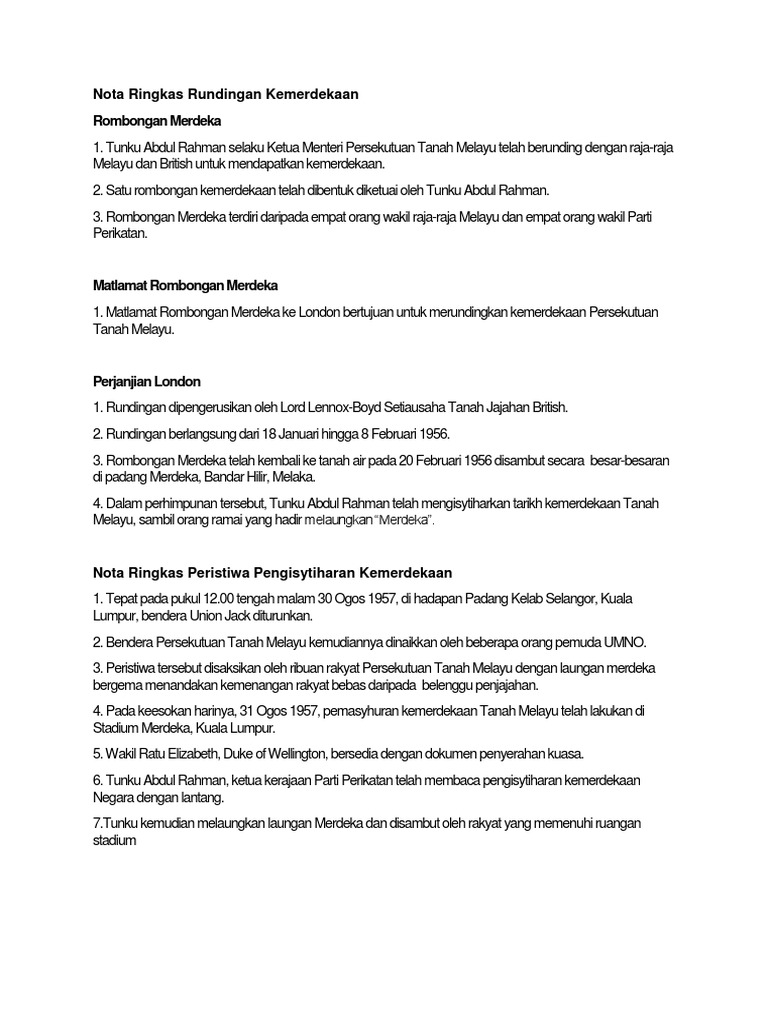 Nota Ringkas Rundingan Kemerdekaan | PDF | Sejarah