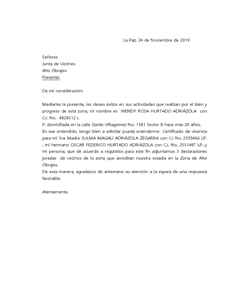 Carta A Junta de Vecinos | PDF