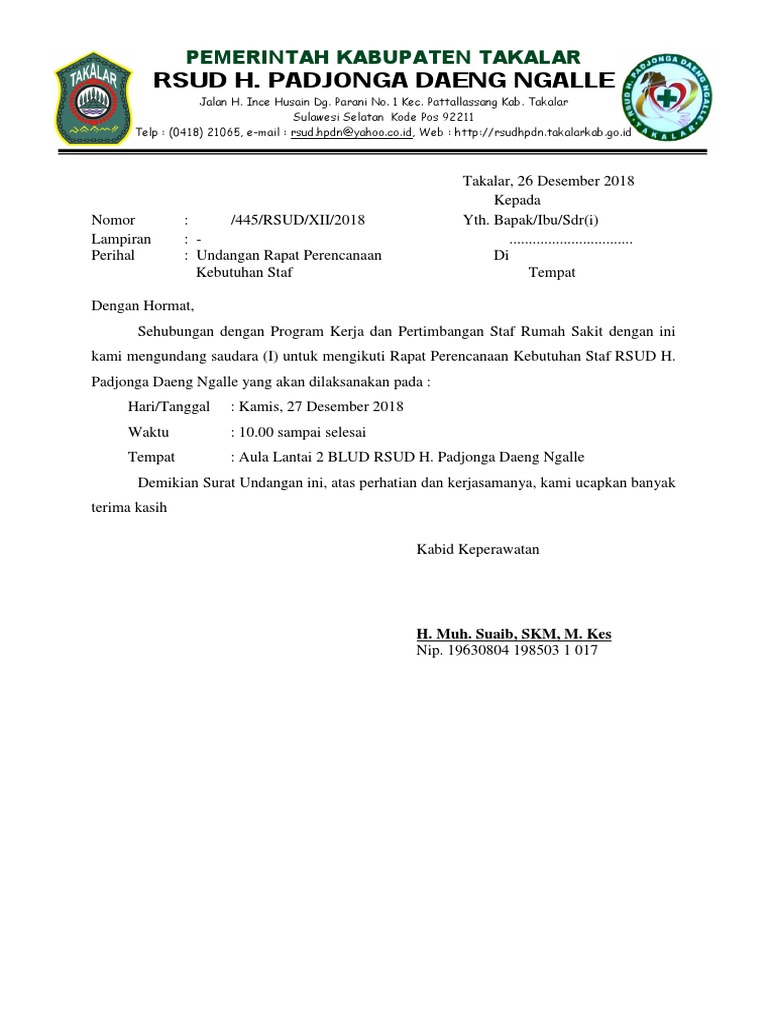 Surat Undangan Rapat | PDF