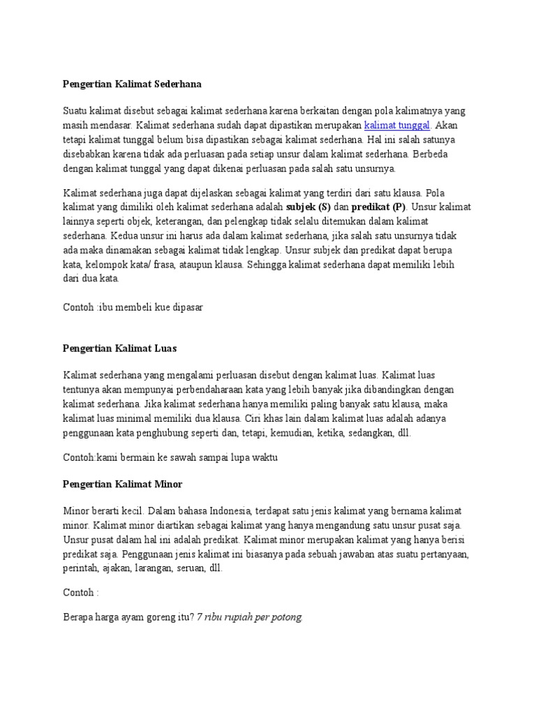 Pengertian Kalimat Sederhana | PDF
