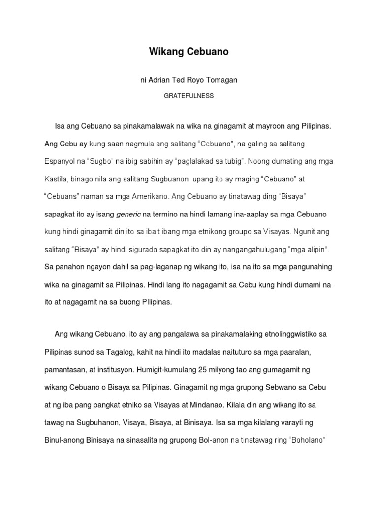 Wikang Cebuano VERY IMPORTANT (Revised) | PDF