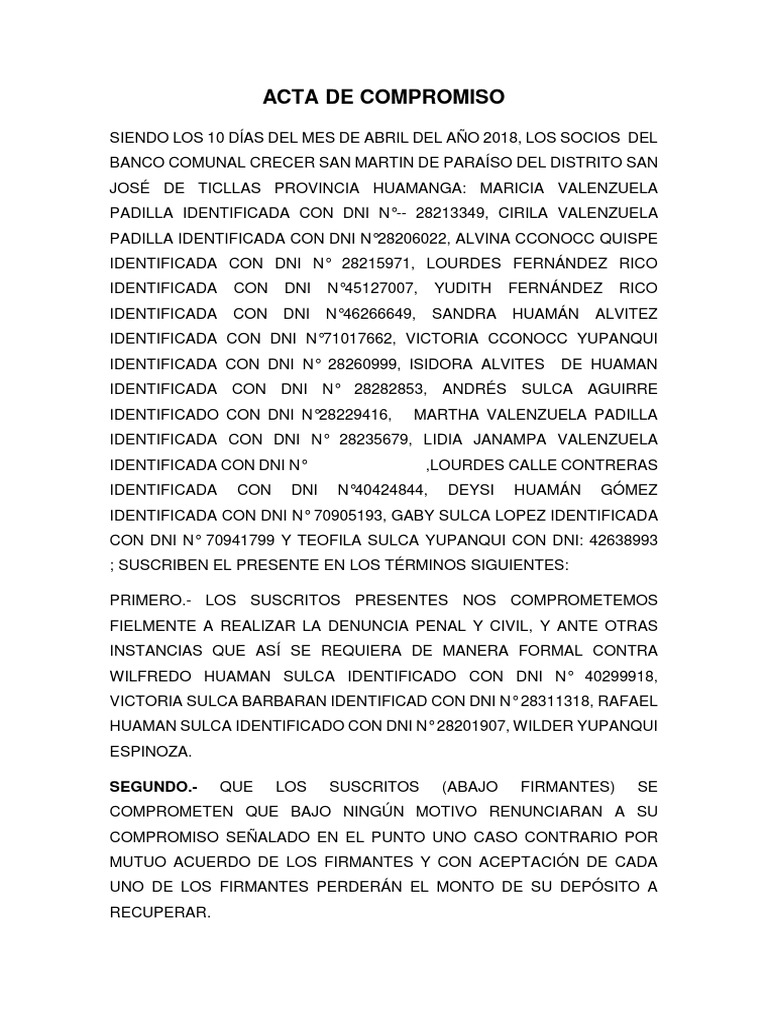 Acta de Compromiso | PDF