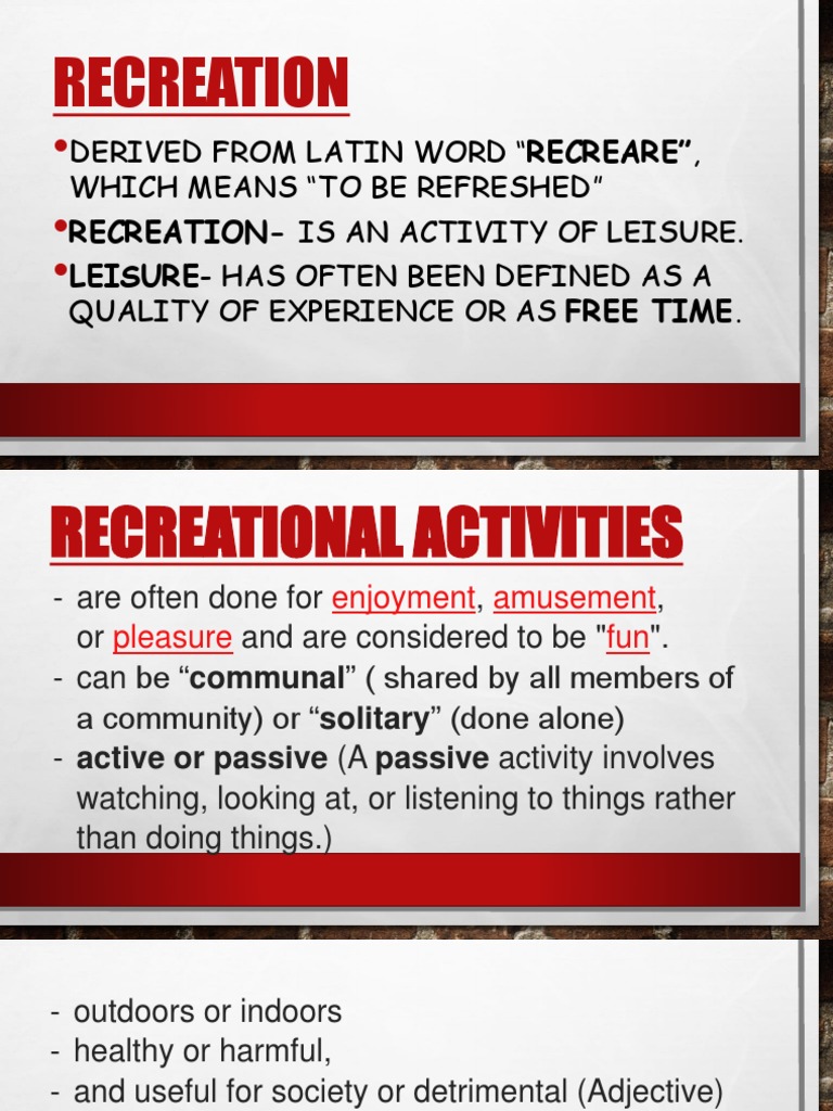Understanding Recreational Activities | PDF | Recreation | Outdoor ...