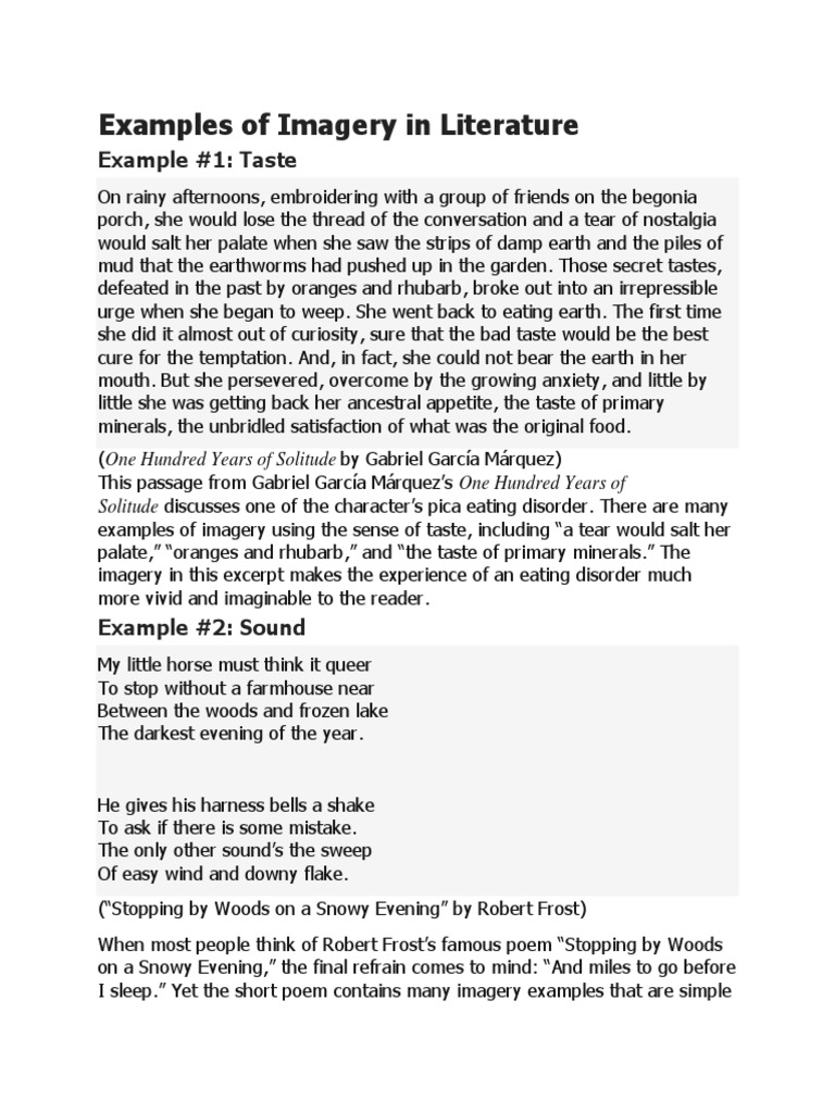 Examples Of Imagery In Literature