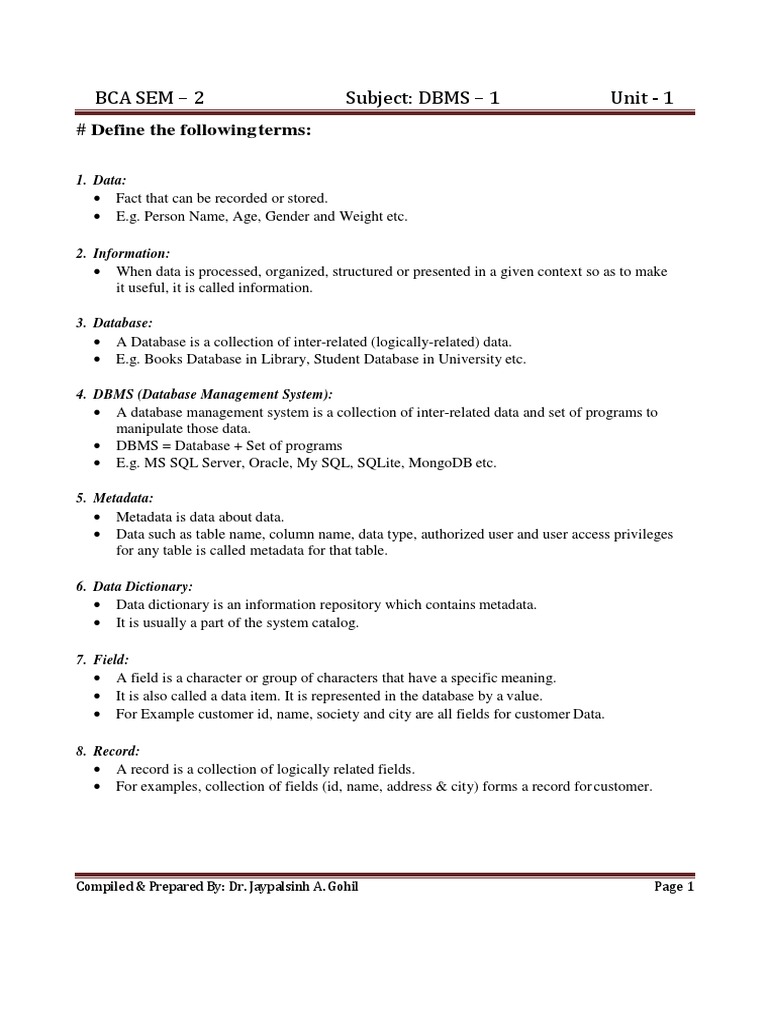 Unit - 1 | PDF | Conceptual Model | Databases