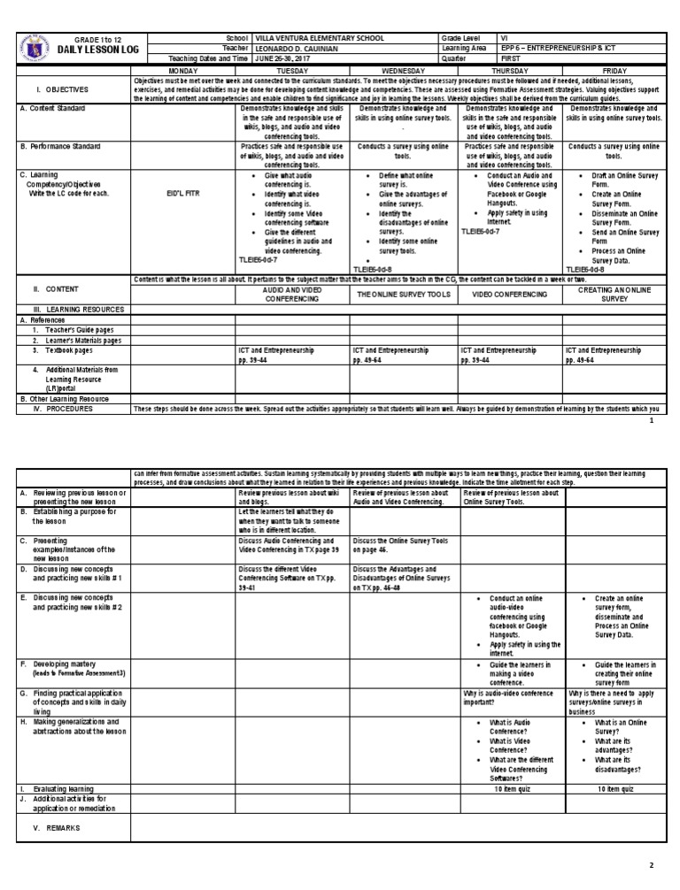 DLL Epp6-Ict Q1 W4 | PDF | Educational Technology | Internet