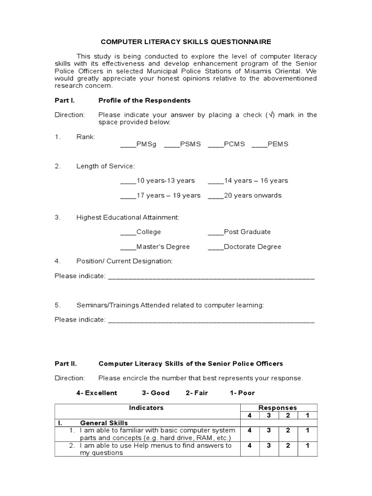 Survey Questionnaire | PDF | Spreadsheet | Computer File
