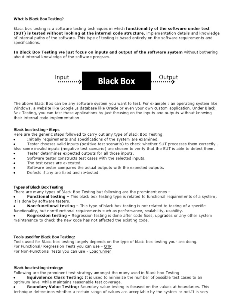 Black Box Testing & White Box Testing | PDF | Software Testing ...