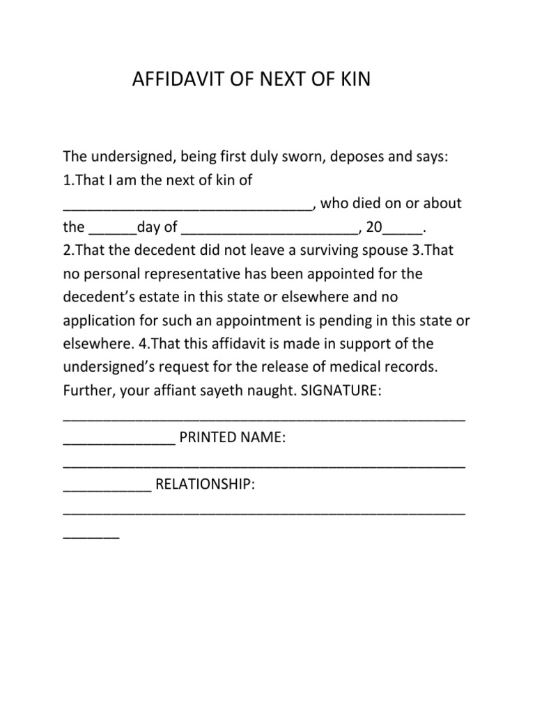 Affidavit of Next of Kin Template | PDF