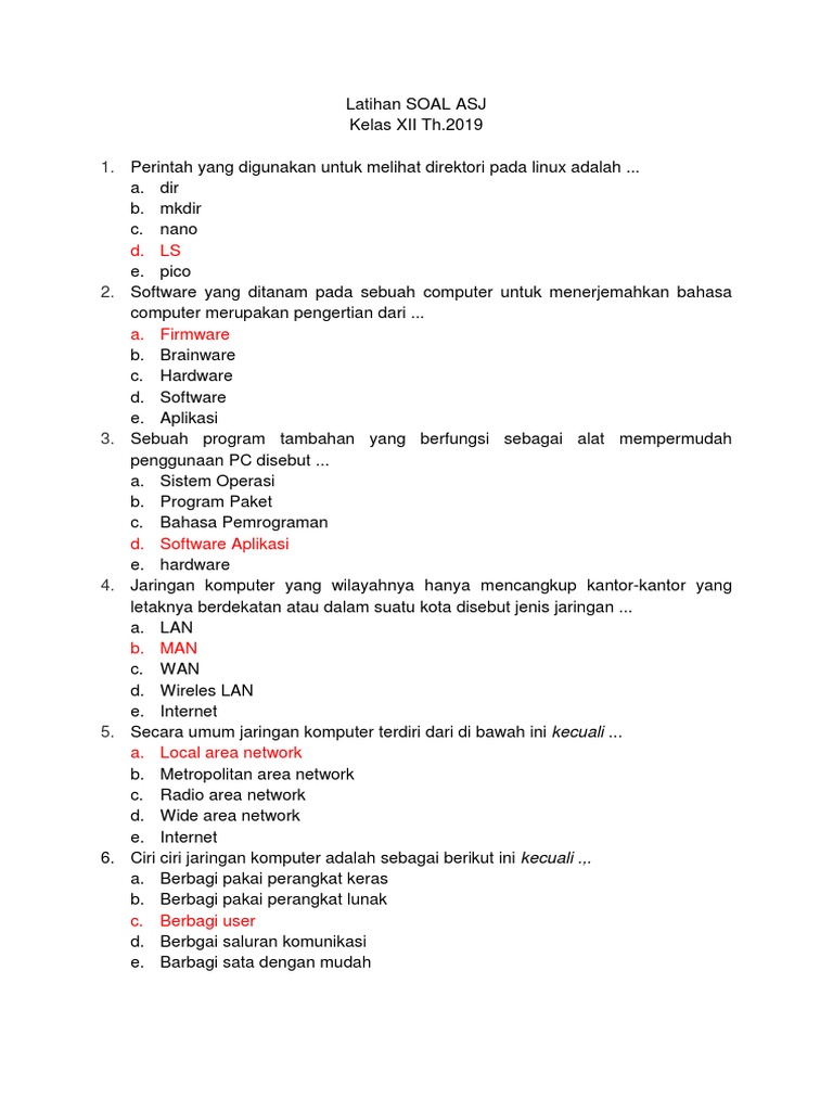 Latihan SOAL ASJ 2019 | PDF | Komputer