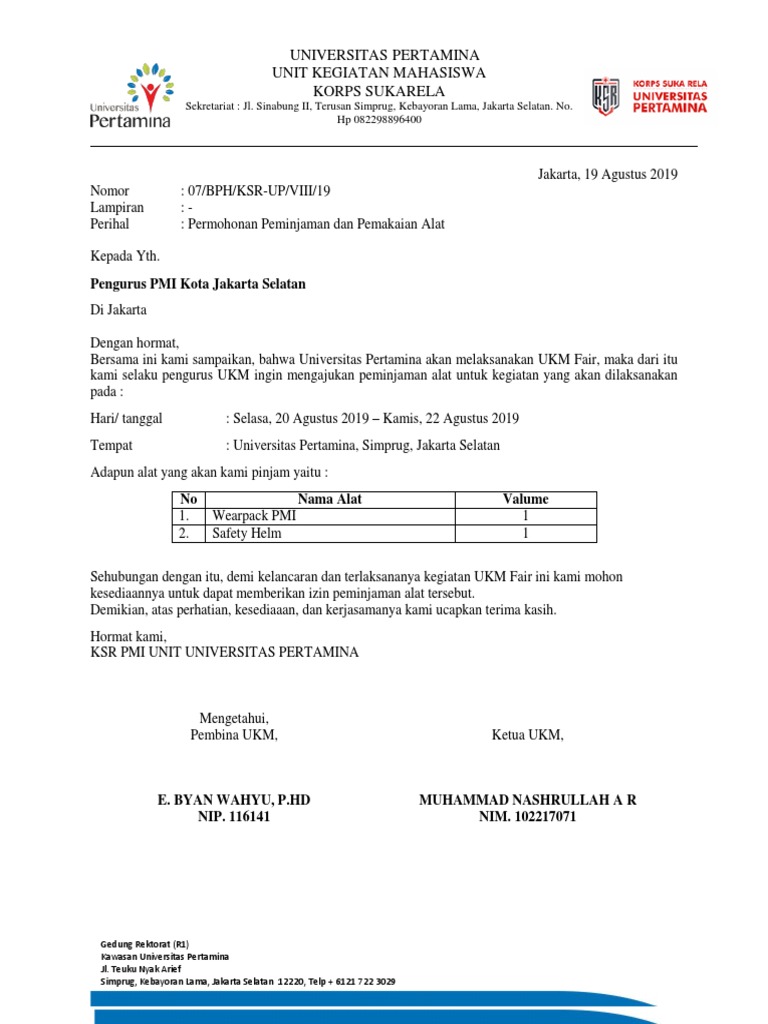 Surat Peminjaman Alat Pmi | PDF