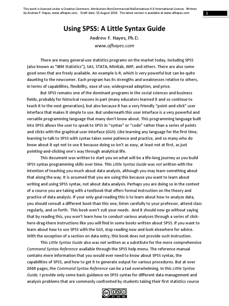 Using SPSS A Little Syntax Guide PDF | PDF | Spss | Data Analysis