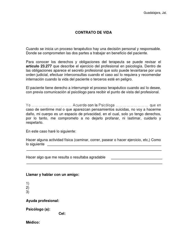 Contrato de Vida en Psicología | PDF | Relaciones personales, crianza y ...